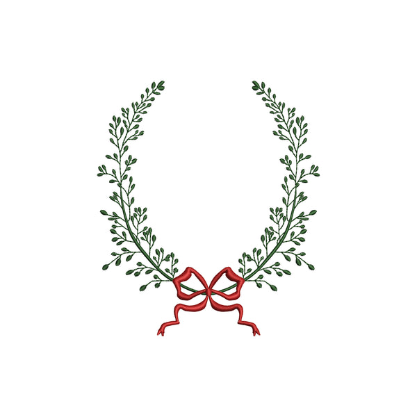 Vintage Monogram Frame Leaf Wreath with Flowy Bow Digital Machine Embr ...